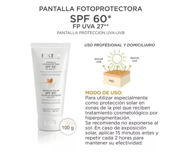 Pantalla Solar Fotoprotectora Spf 60 Exel 100ml Antimanchas - Tienda Fan